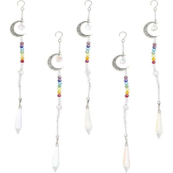 5Pcs Alloy Moon Pendant Decorations with 7 AB Color Plated Glass Beaded ...