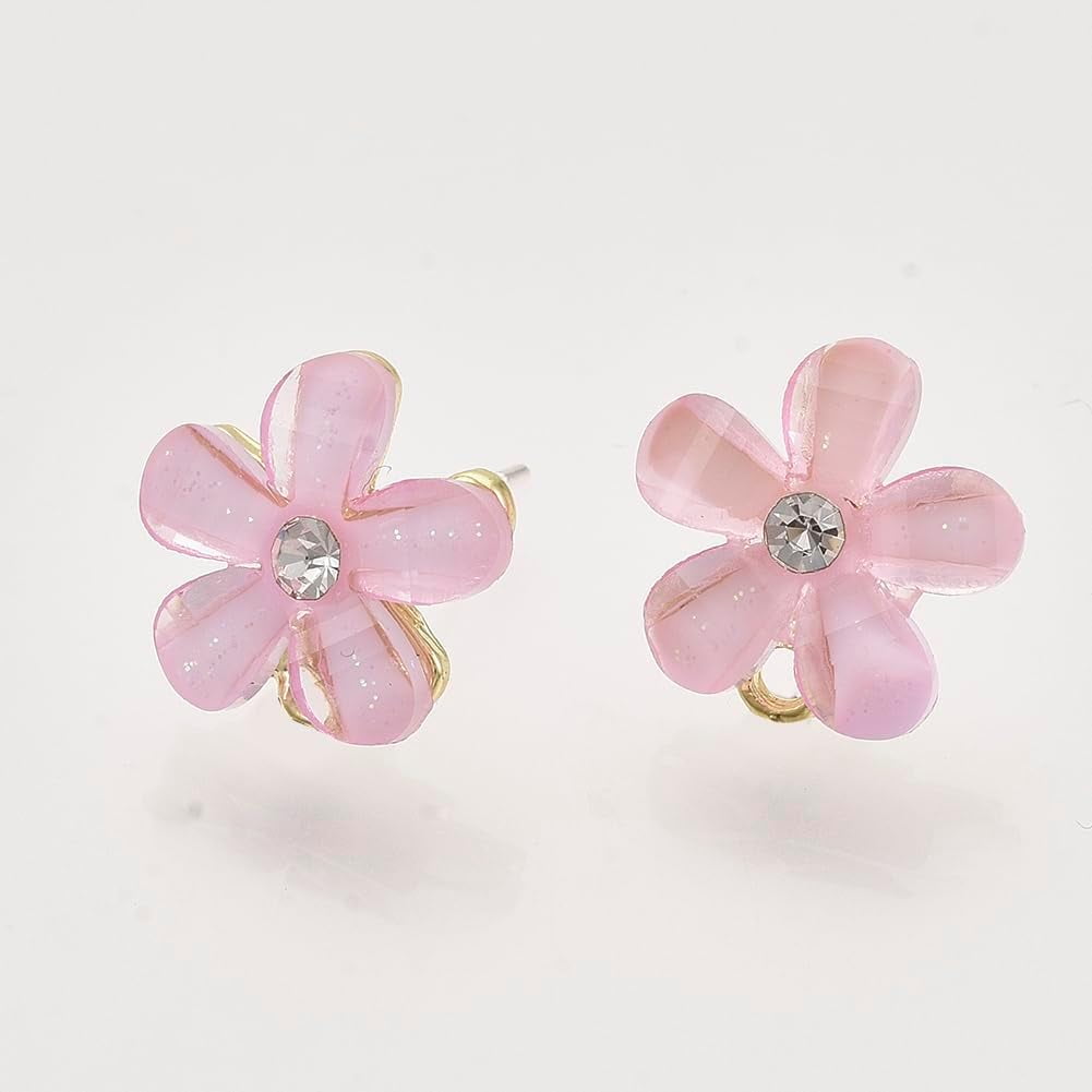 5Pcs Alloy Stud Earring Findings with Pins and Loop Pink Flower Ear ...