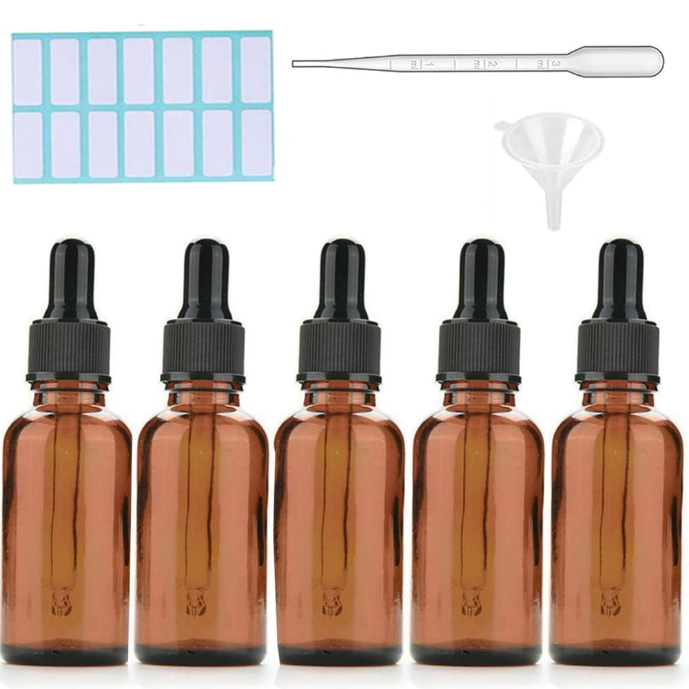 5Pcs Amber Glass Dropper Bottles With Black Caps, Measured Pipette ...