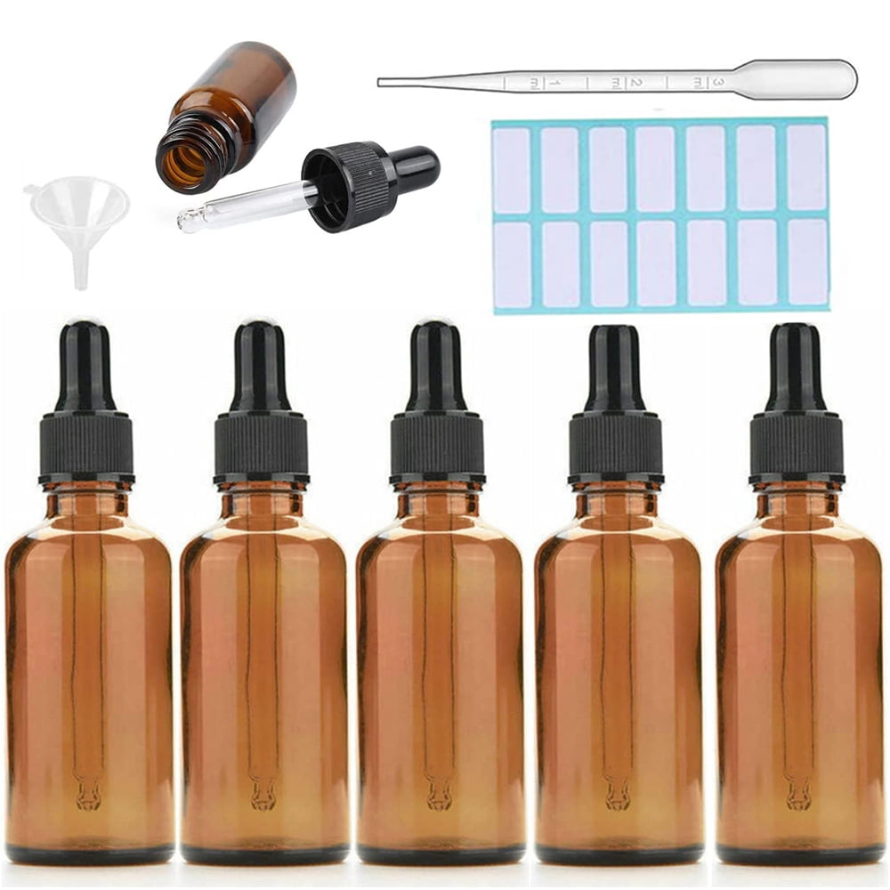 5Pcs Amber Glass Dropper Bottles With Black Caps, Measured Pipette ...