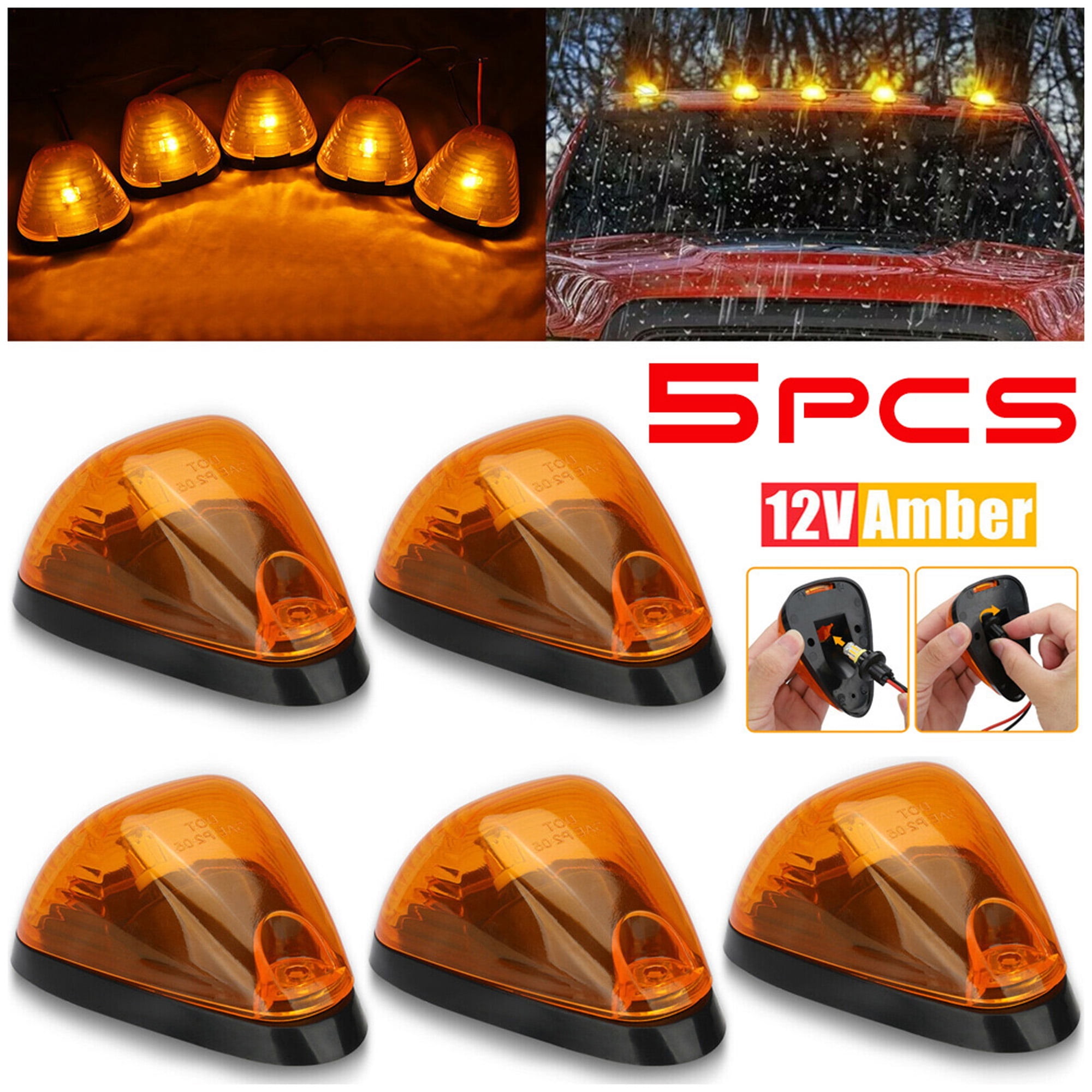5Pcs Amber LED Roof Top Truck SUV Cab Marker Running Clearance Lights ...