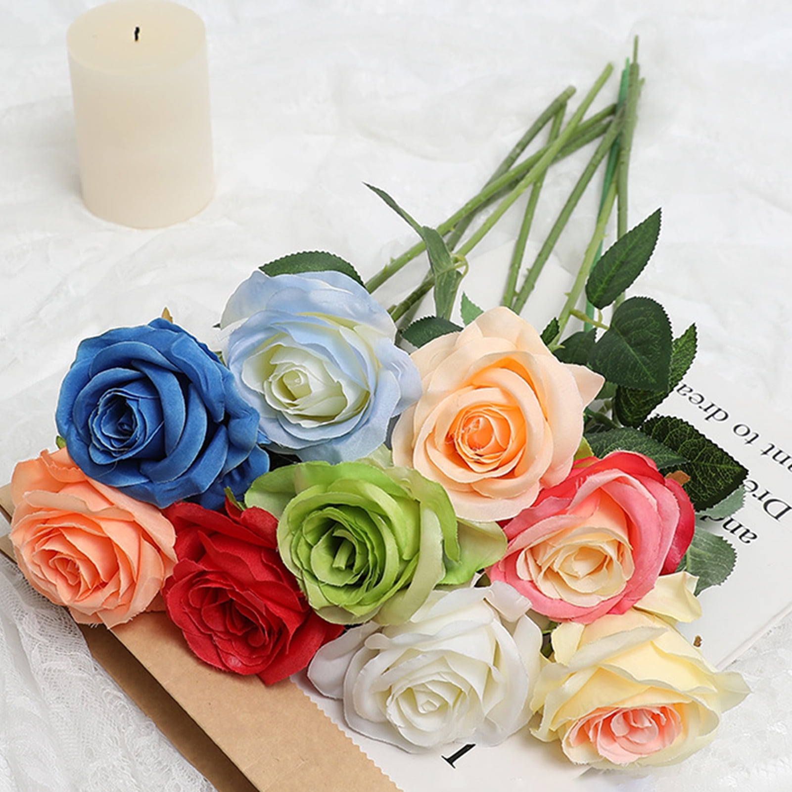 5Pcs Artificial Roses Flowers Silk Realistic Blossom Rose Long Stem ...