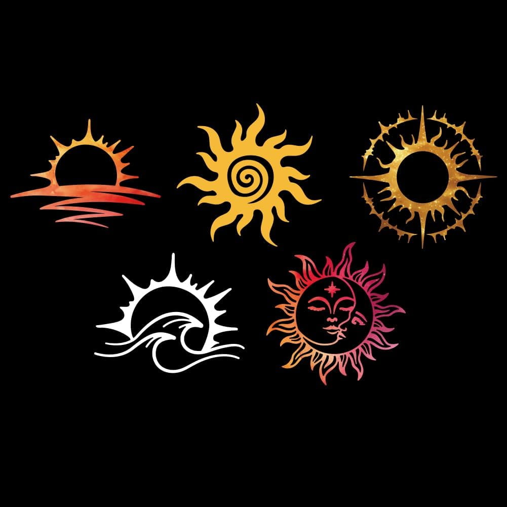5Pcs Assorted Sun Reflective Vinyl Car Decal Stickers Colorful Sun Face ...