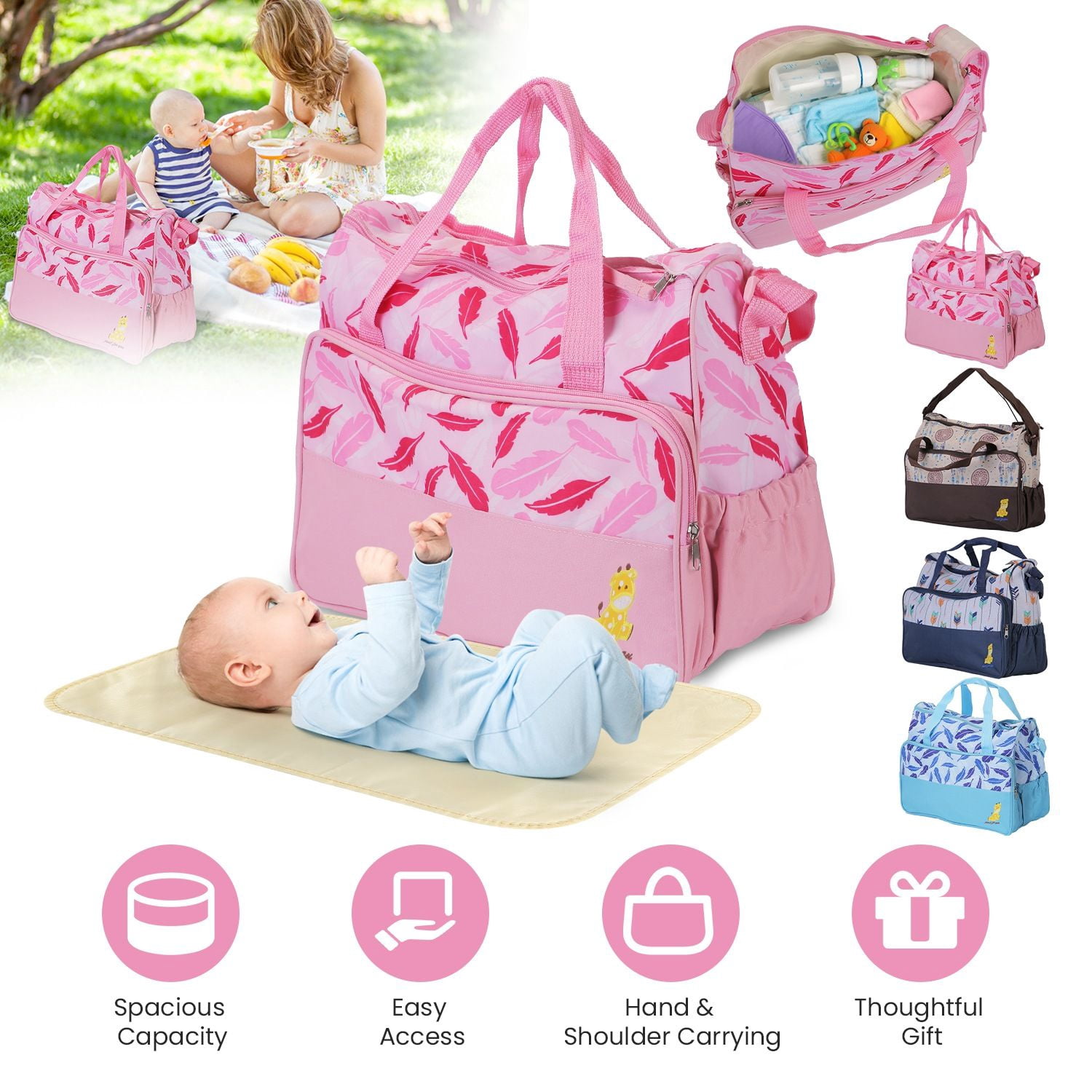 5Pcs Baby Nappy Diaper Bags Set Mummy Diaper Handbags with Diaper Pad ...