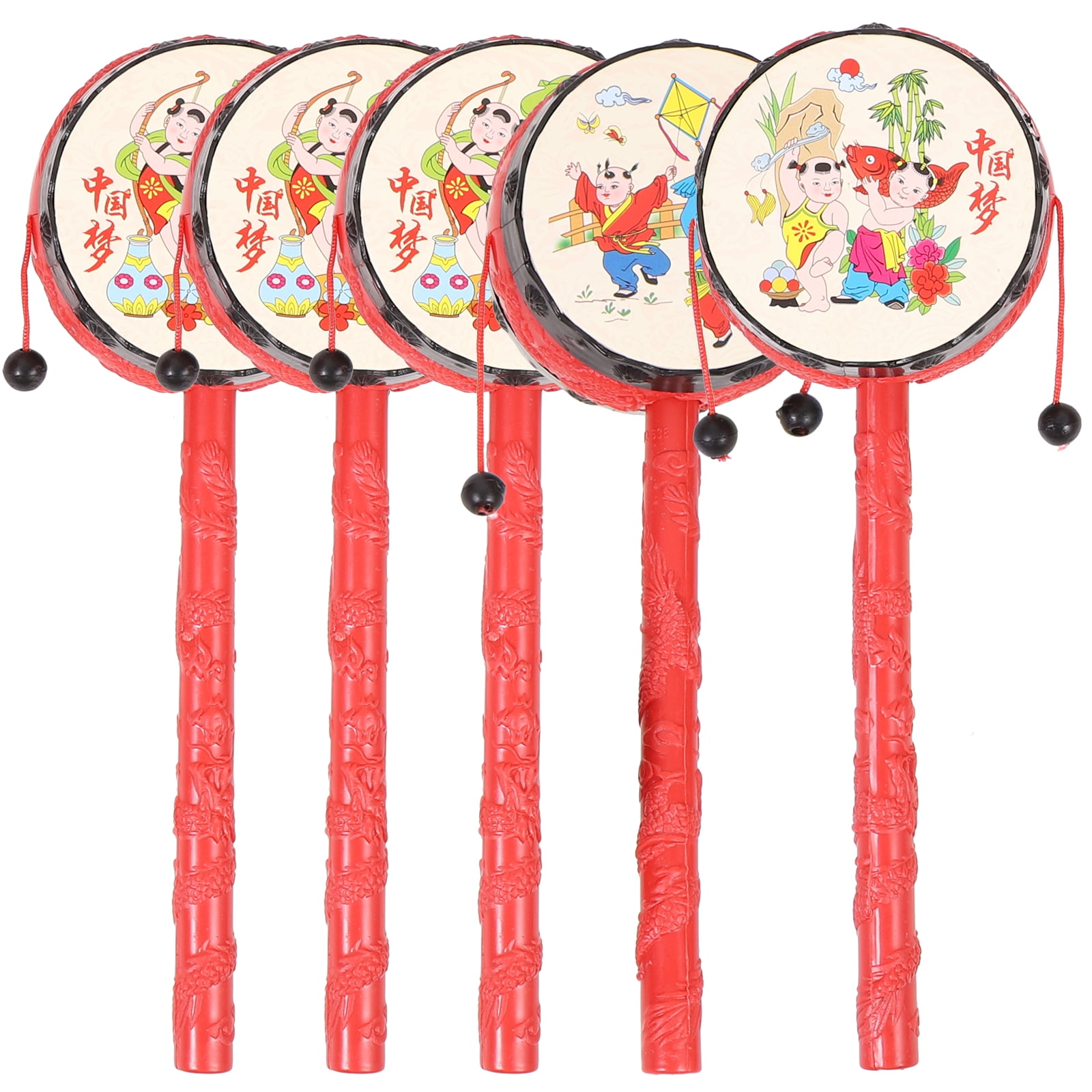 5Pcs Baby Rattle Drum Shaking Toy Baby Musical Educational Chinese ...