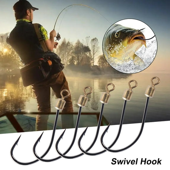 5Pcs/Bag 6-16 Fishing Hooks with Swivel Rotating Sharp Barb Rustproof ...