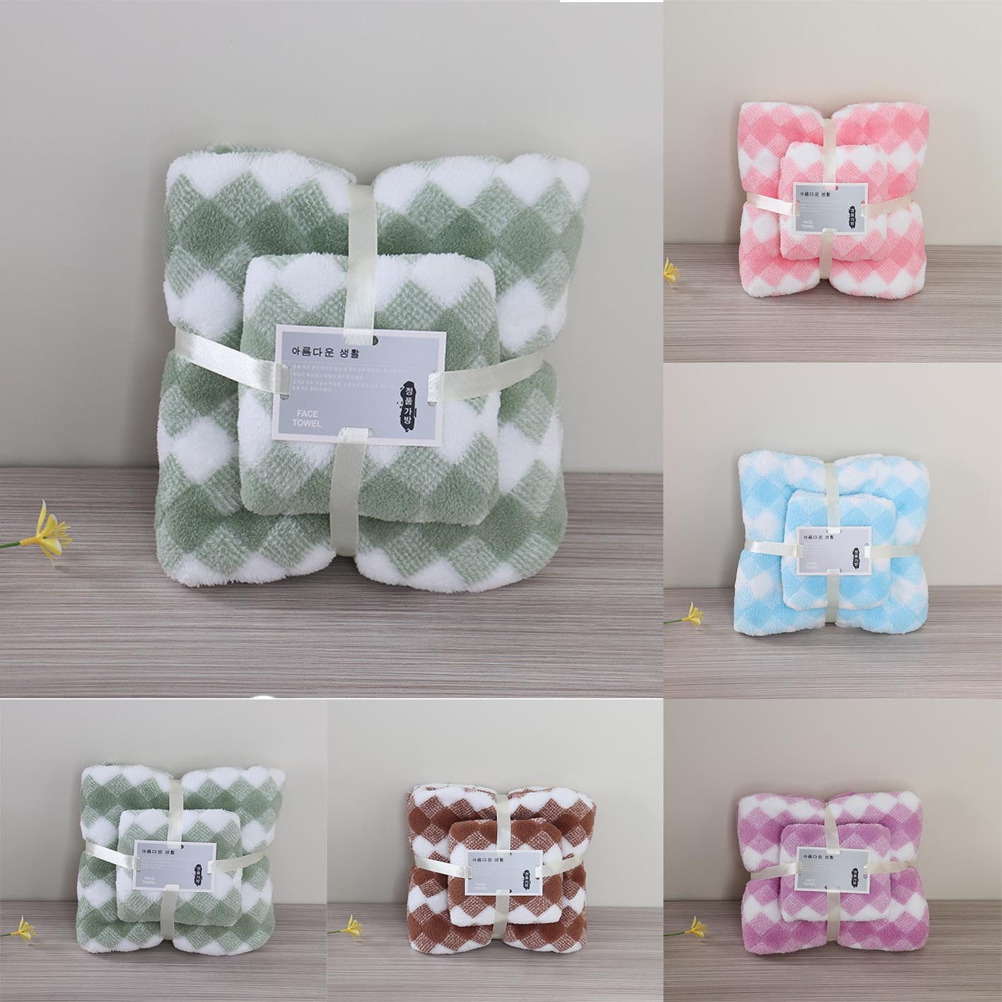 5Pcs Bath Towel Set, Yannianjz Bath Towel Set, Diamond Coral Velvet ...