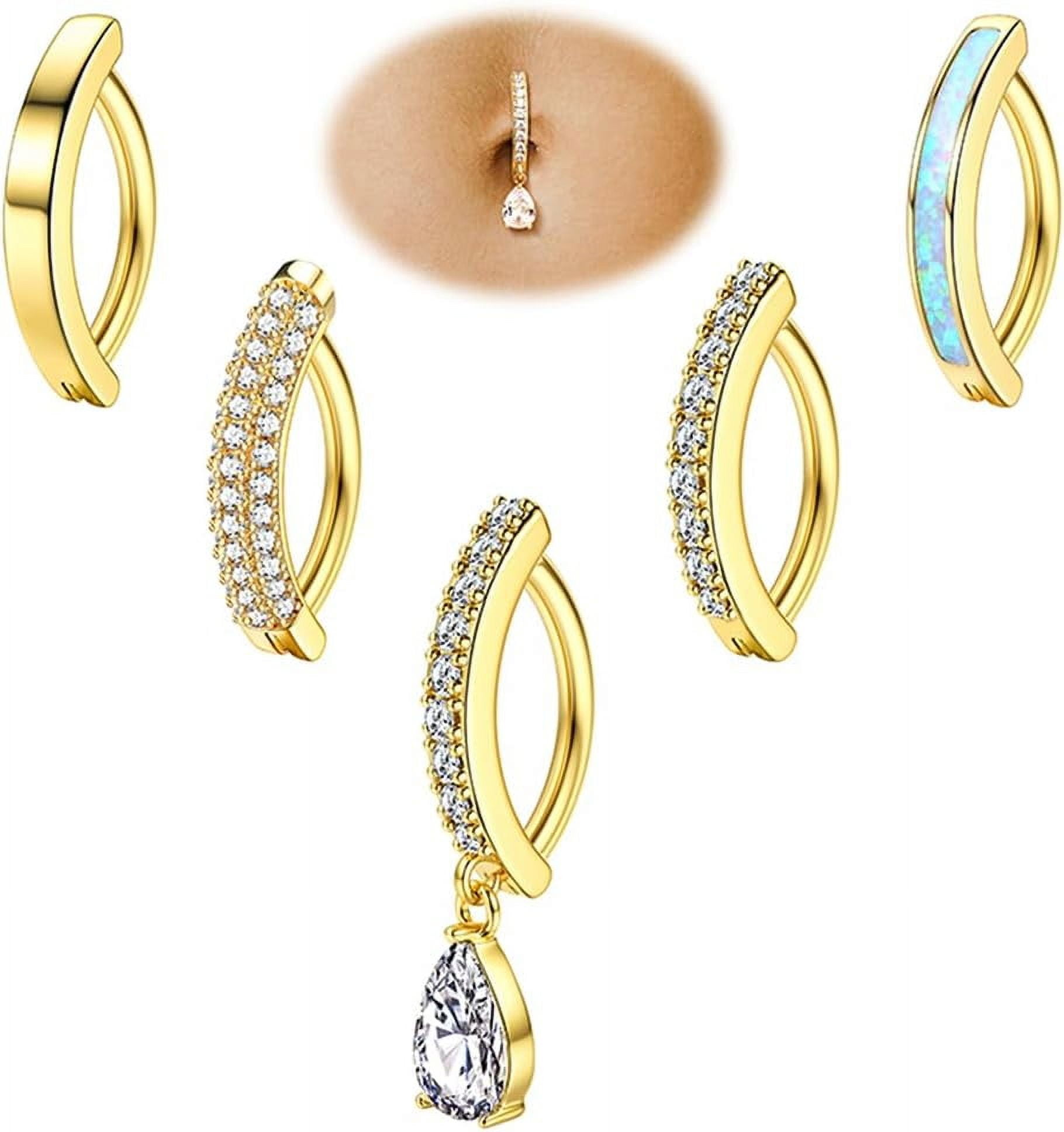 5Pcs Belly Button Ring for Women 14G Short Opal Navel Rings Silver Gold ...
