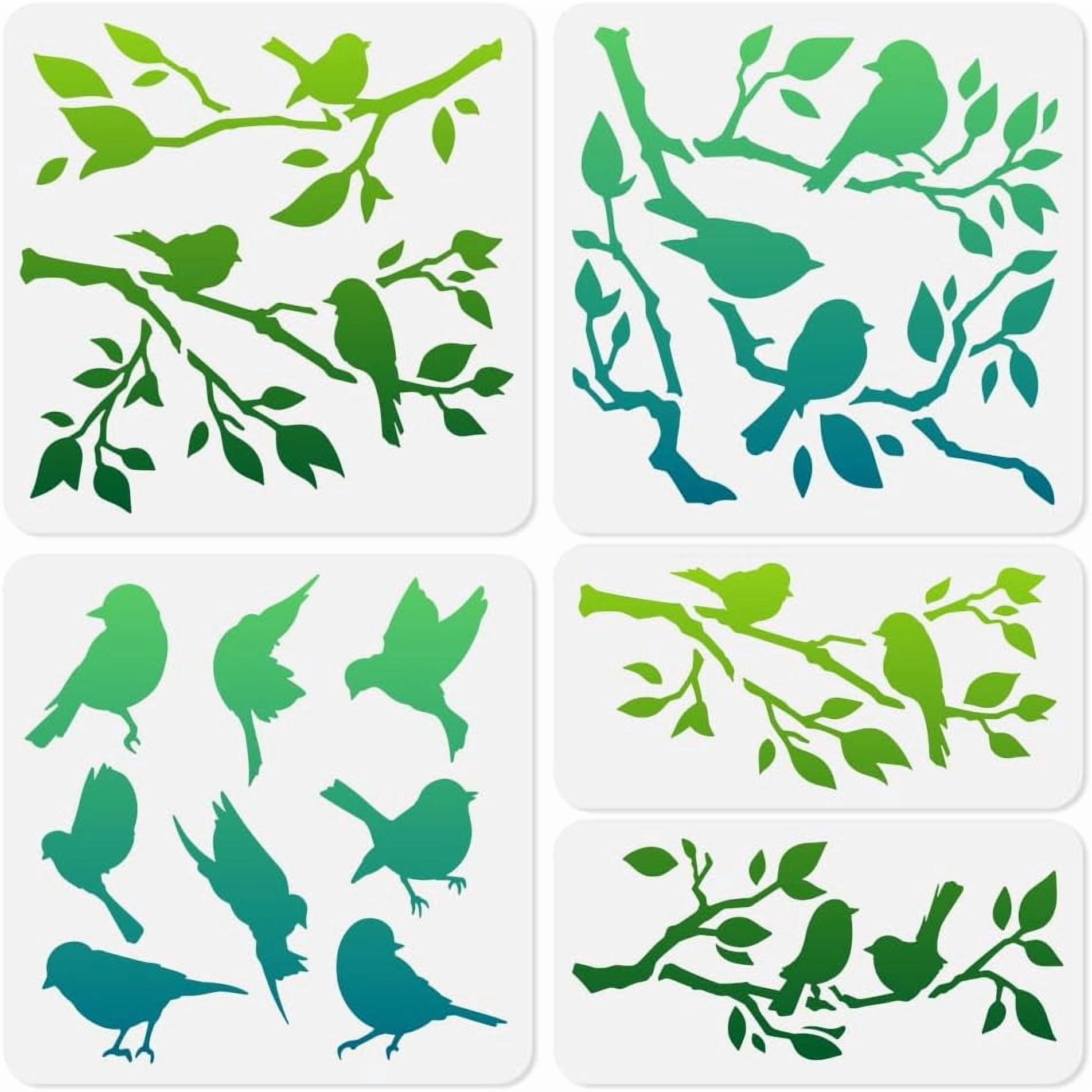 5Pcs Birds On Branch Wall Stencil Templates Plastic Reusable Bird ...