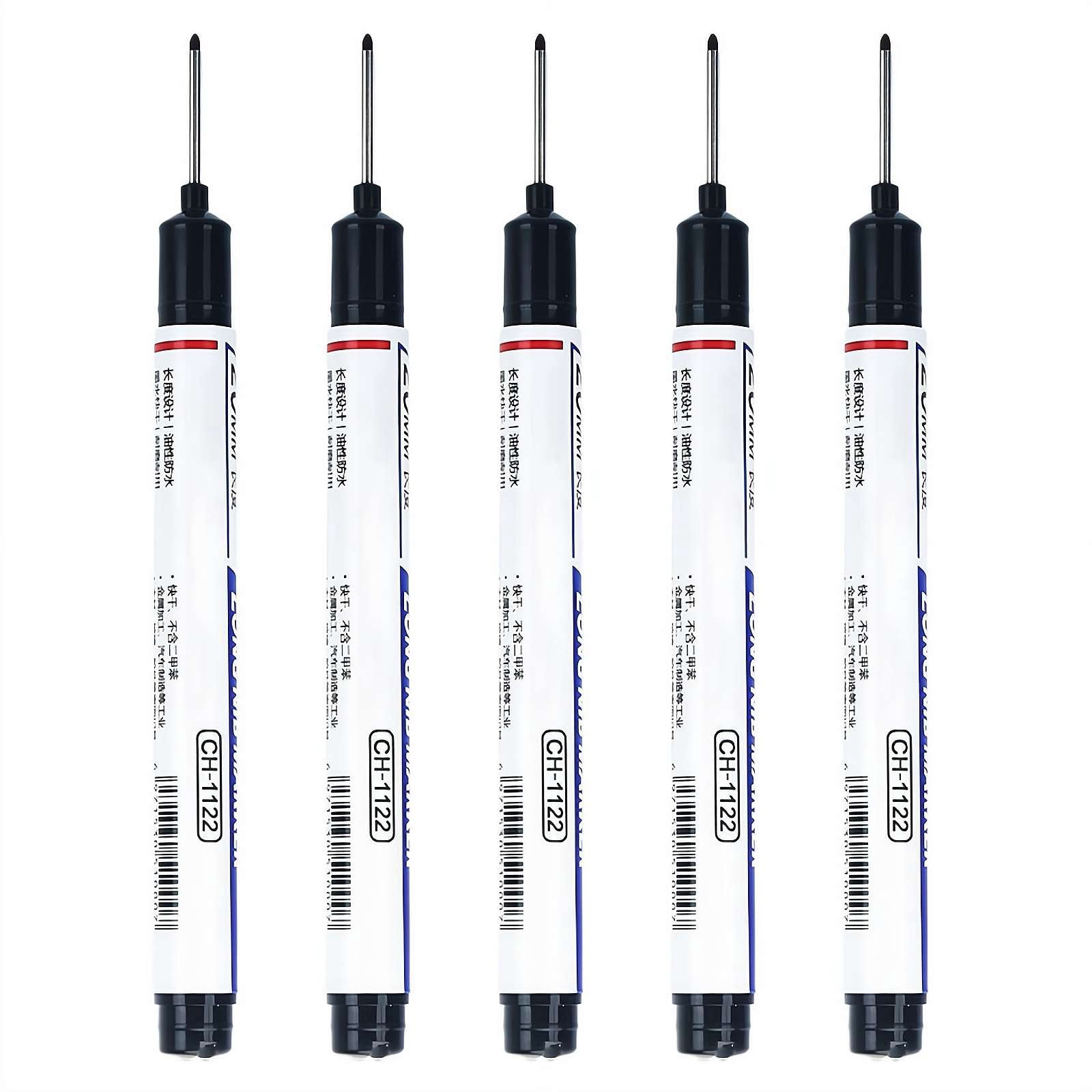 5Pcs Black Long Head Deep Hole Marker Pens, 20mm Long Nib Permanent ...