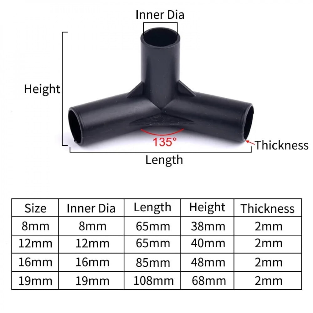 5Pcs Black Pipe Connector DIY Shelf Tent Fixed Connector Fittings I.D 8 ...