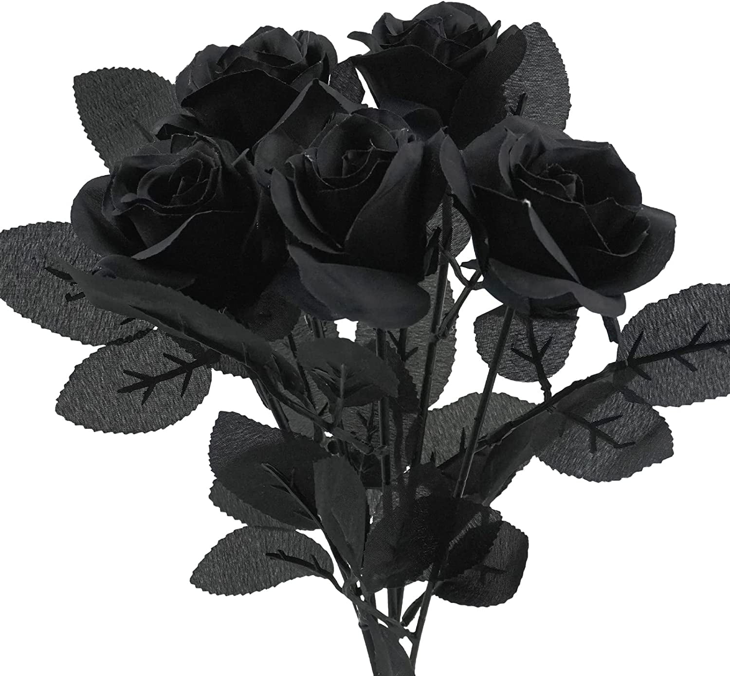 5Pcs Black Roses Artificial Flowers, Silk Fake Flower with Long Stem ...