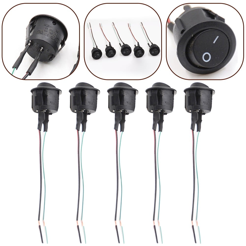 5Pcs Black Round Rocker Switches Spst 20Mm Mini 12V Dc Toggle Switch ...