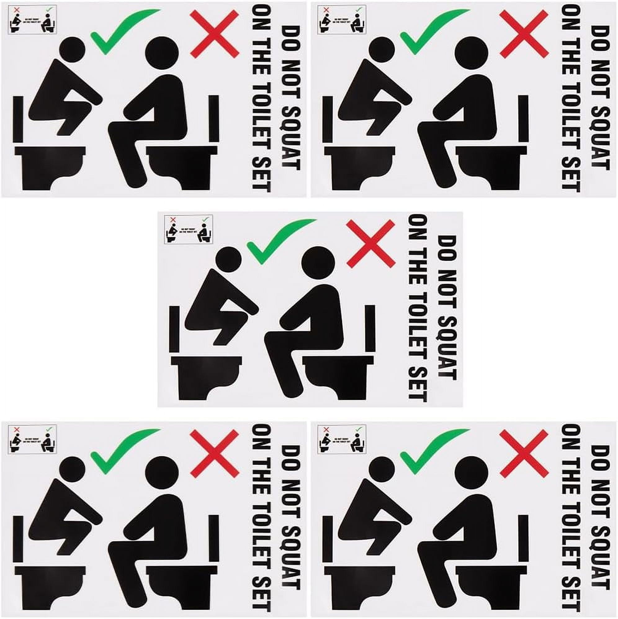 5Pcs Black Slogan Toilet Stickers Public Warning Decals Do Not Squat On ...