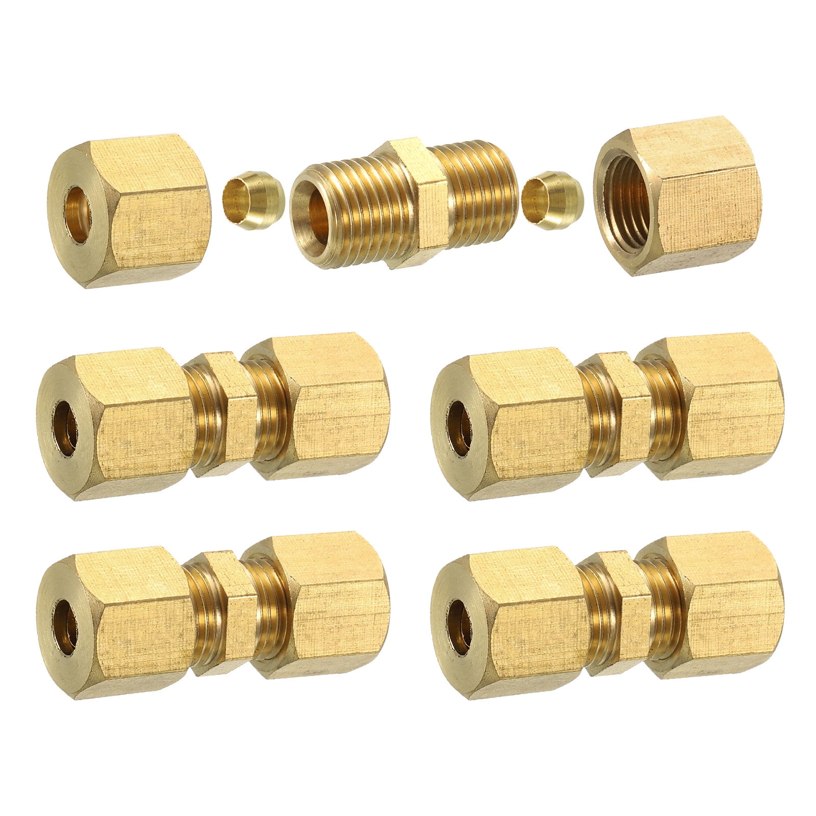 5Pcs Brass Compression Tube Fitting, 6mm Tube OD Connector, NPT Thread ...