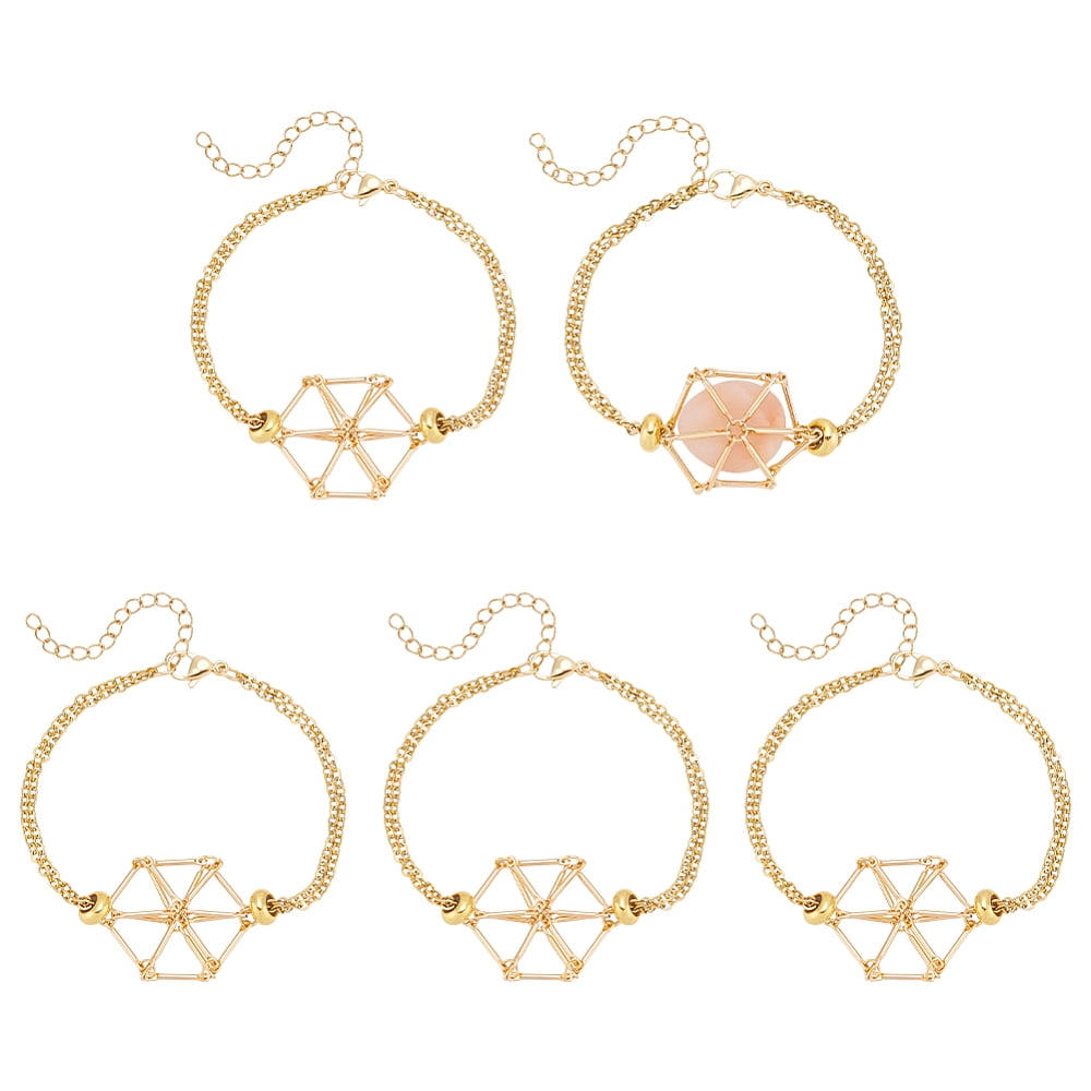 5Pcs Brass Macrame Pouch Empty Stone Holder Bracelet Making with 304 ...