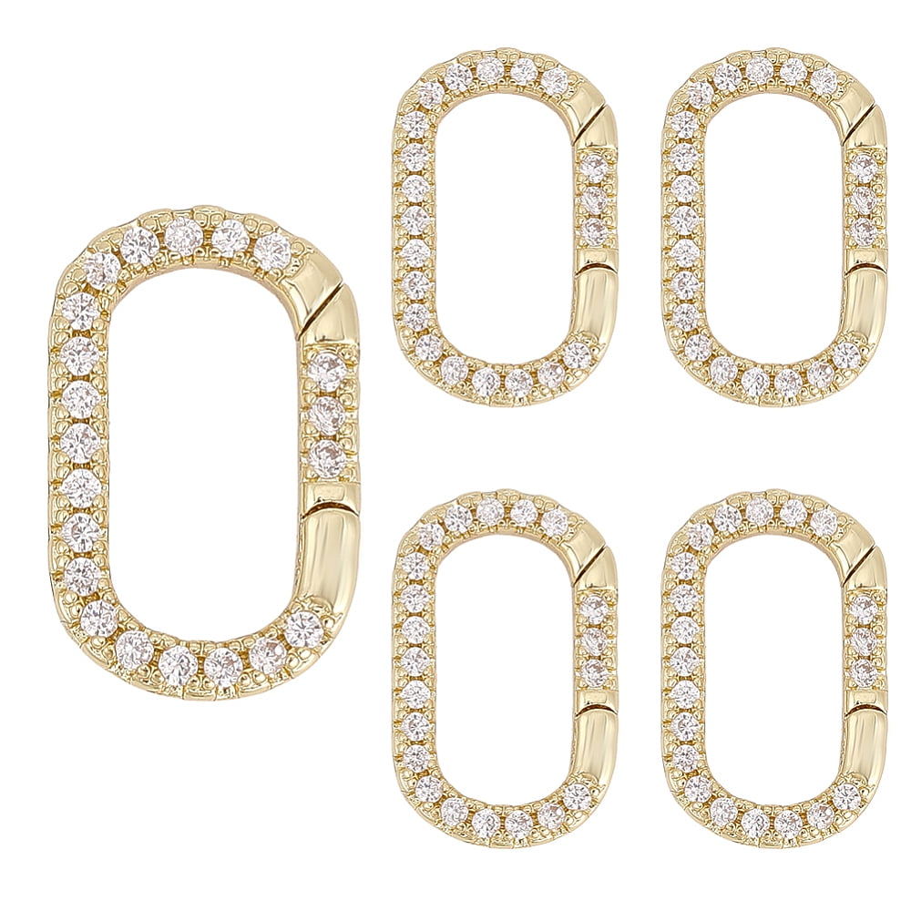 5Pcs Brass Micro Pave Cubic Zirconia Spring Gate Rings Oval Real 16K ...