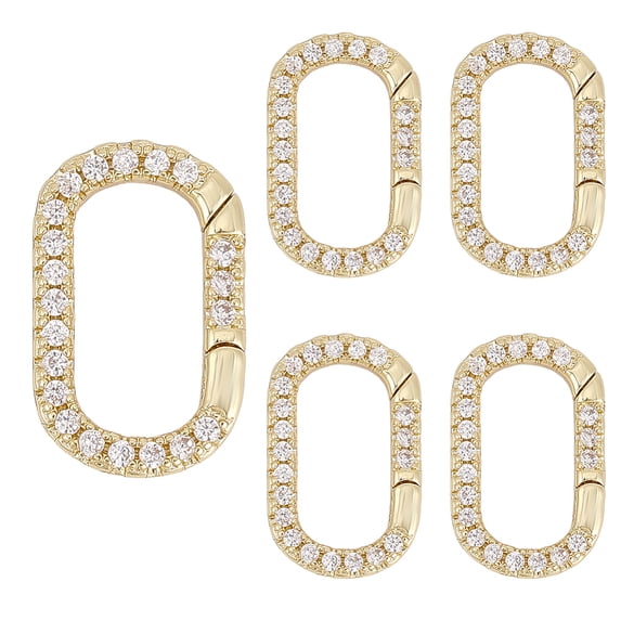 5Pcs Brass Micro Pave Cubic Zirconia Spring Gate Rings Oval Real 16K ...