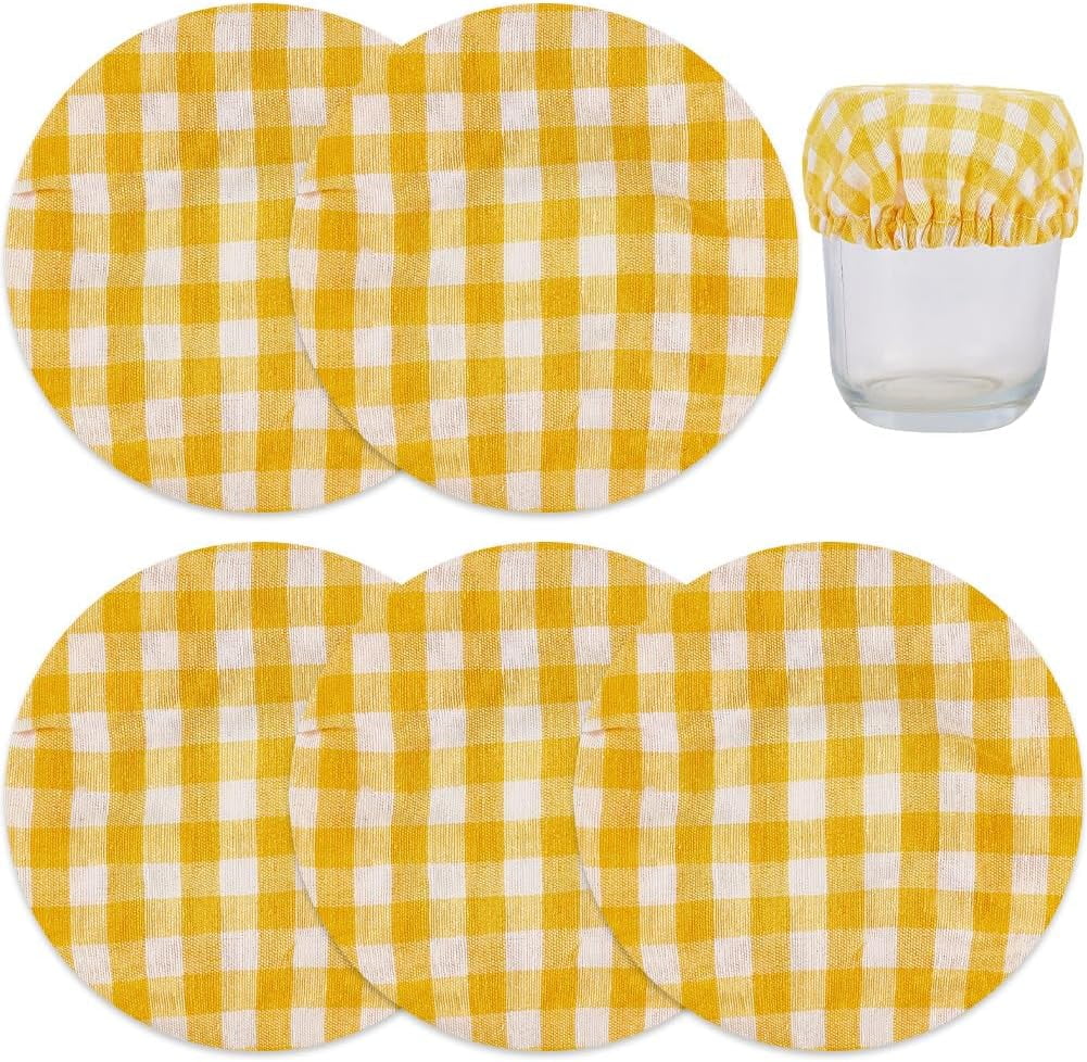 5Pcs Bread Starter Jar Cover Cloth Sourdough Covers Yellow Grid ...