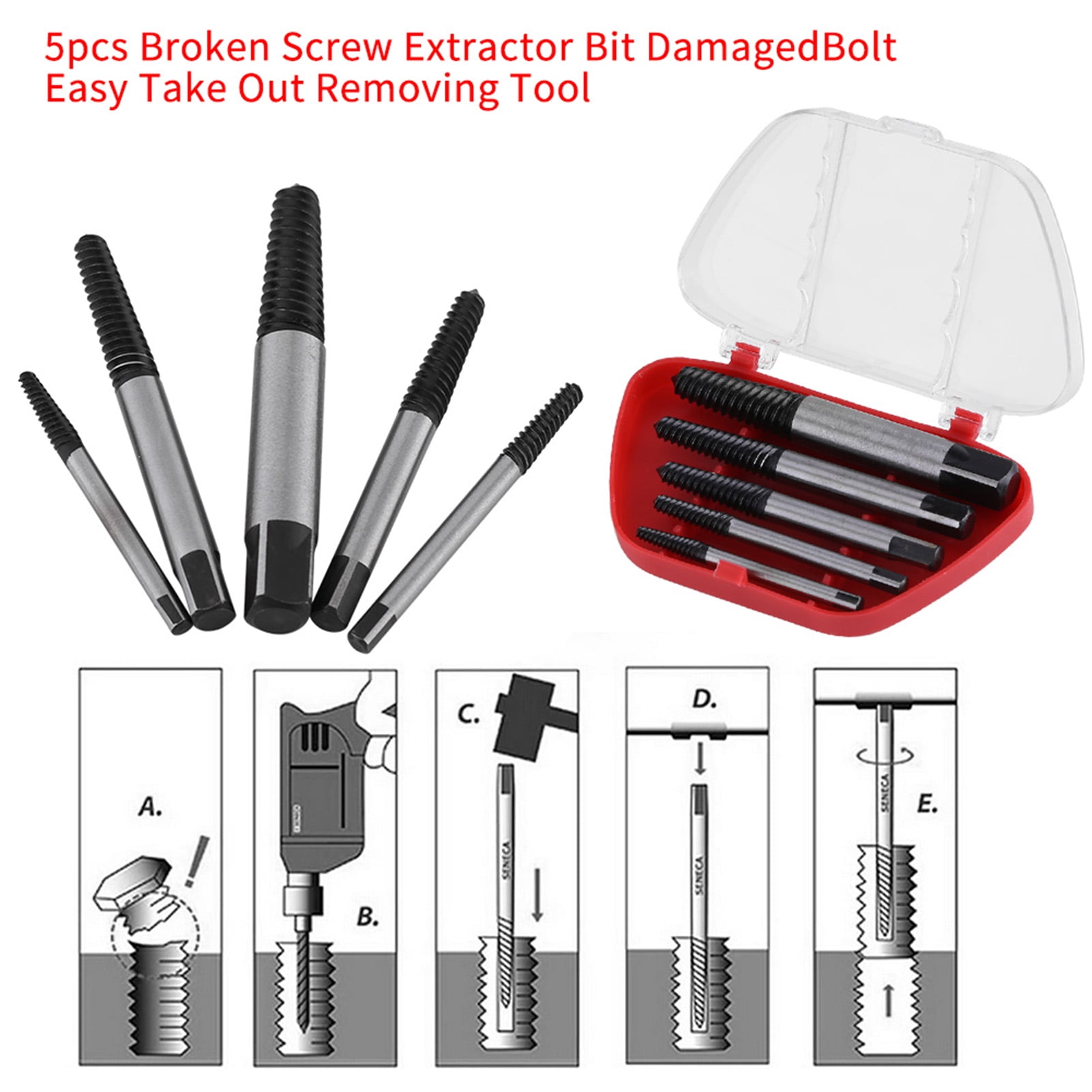 5Pcs Broken Screw Extractor Set Left-Handed Spiral Flute Tool For ...