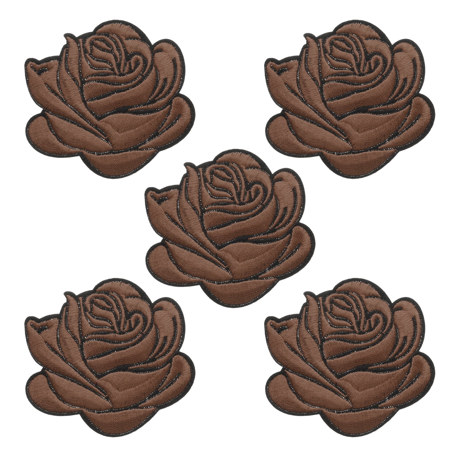 5Pcs Brown Rose Embroidered Patch Appliques,3D Flower Sew/Iron on ...