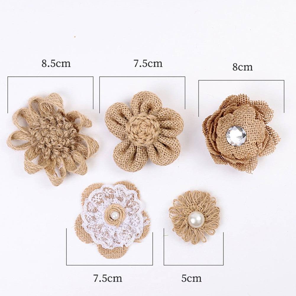 5Pcs Burlap Flowers, 5 Styles Natural Handmade Rustic Flower for DIY ...