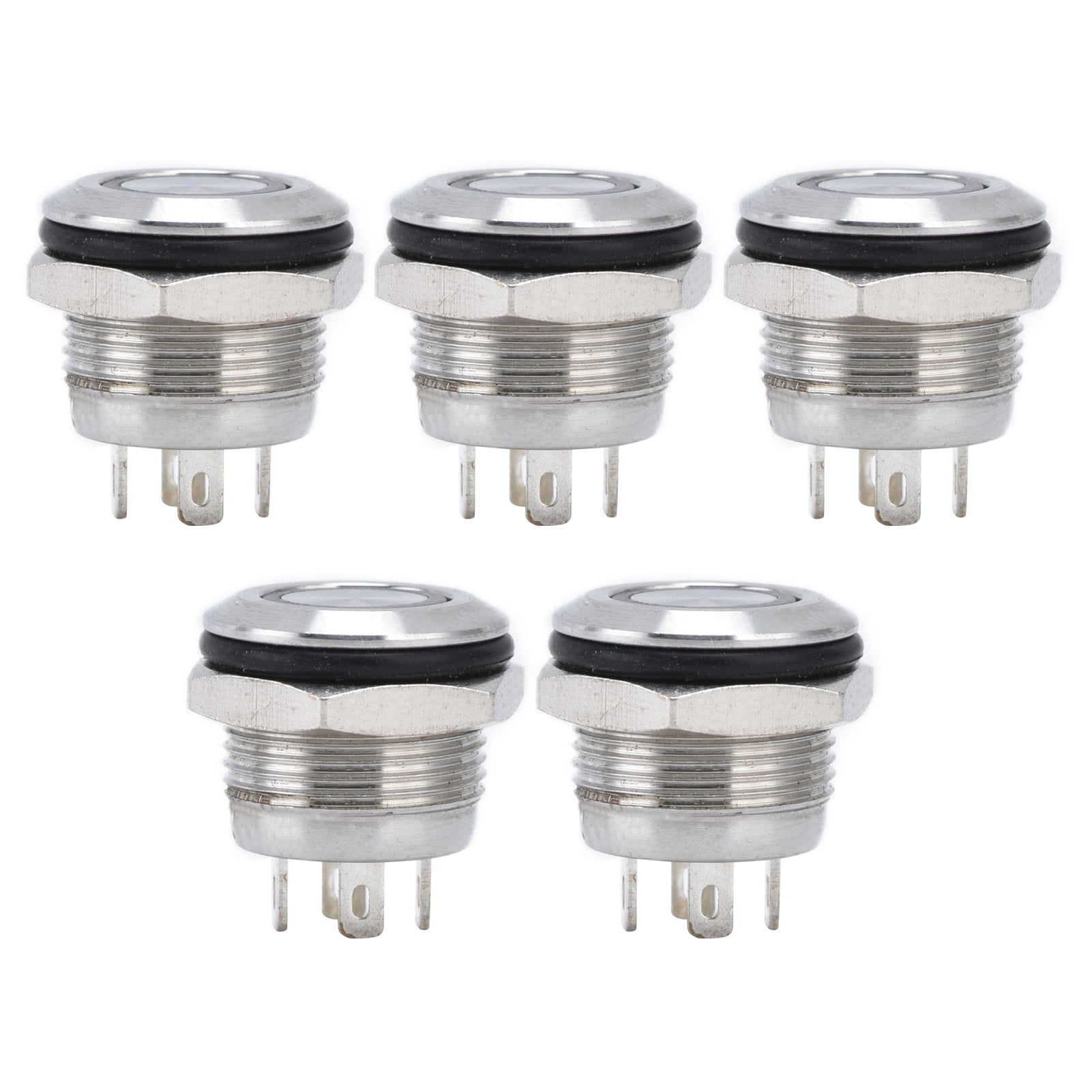 5Pcs Button Switch Stainless Steel Flat Top Button with LED Self Reset ...