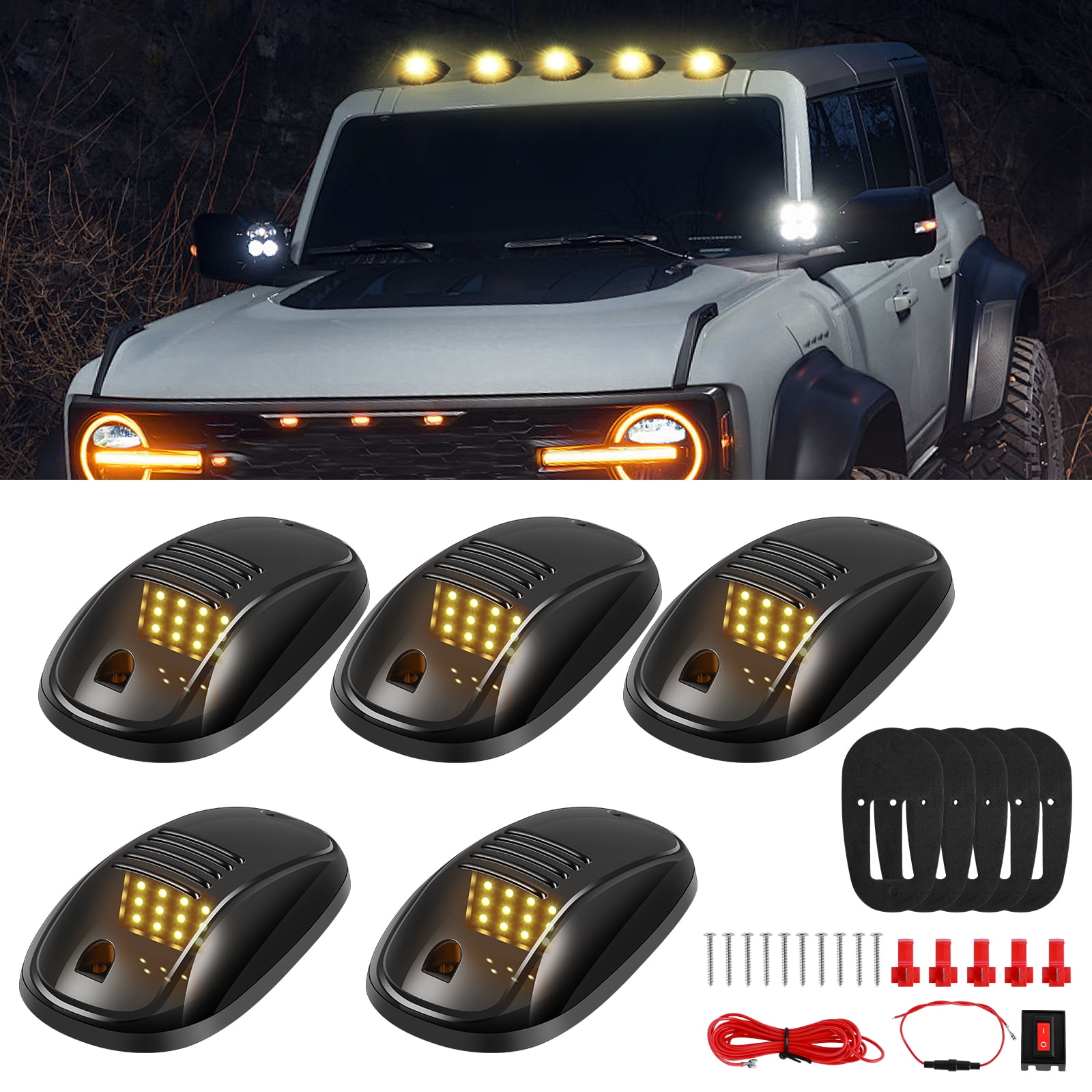 5Pcs Cab Lights Wired Powered Cab Roof Lights ABS Plastic Weatherproof ...