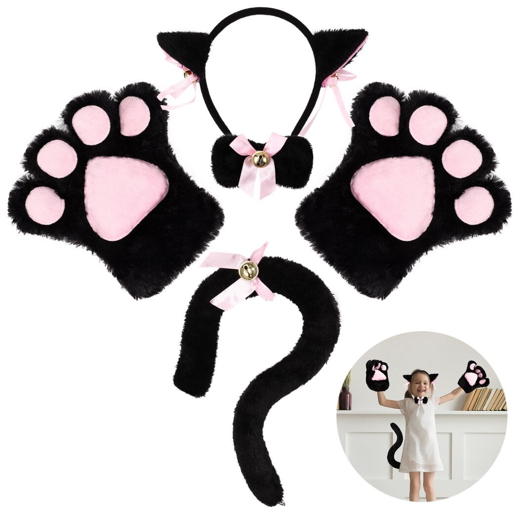 5Pcs Cat Cosplay Costume, Cat Ears Paws Tail Collar Kitten Role Play ...