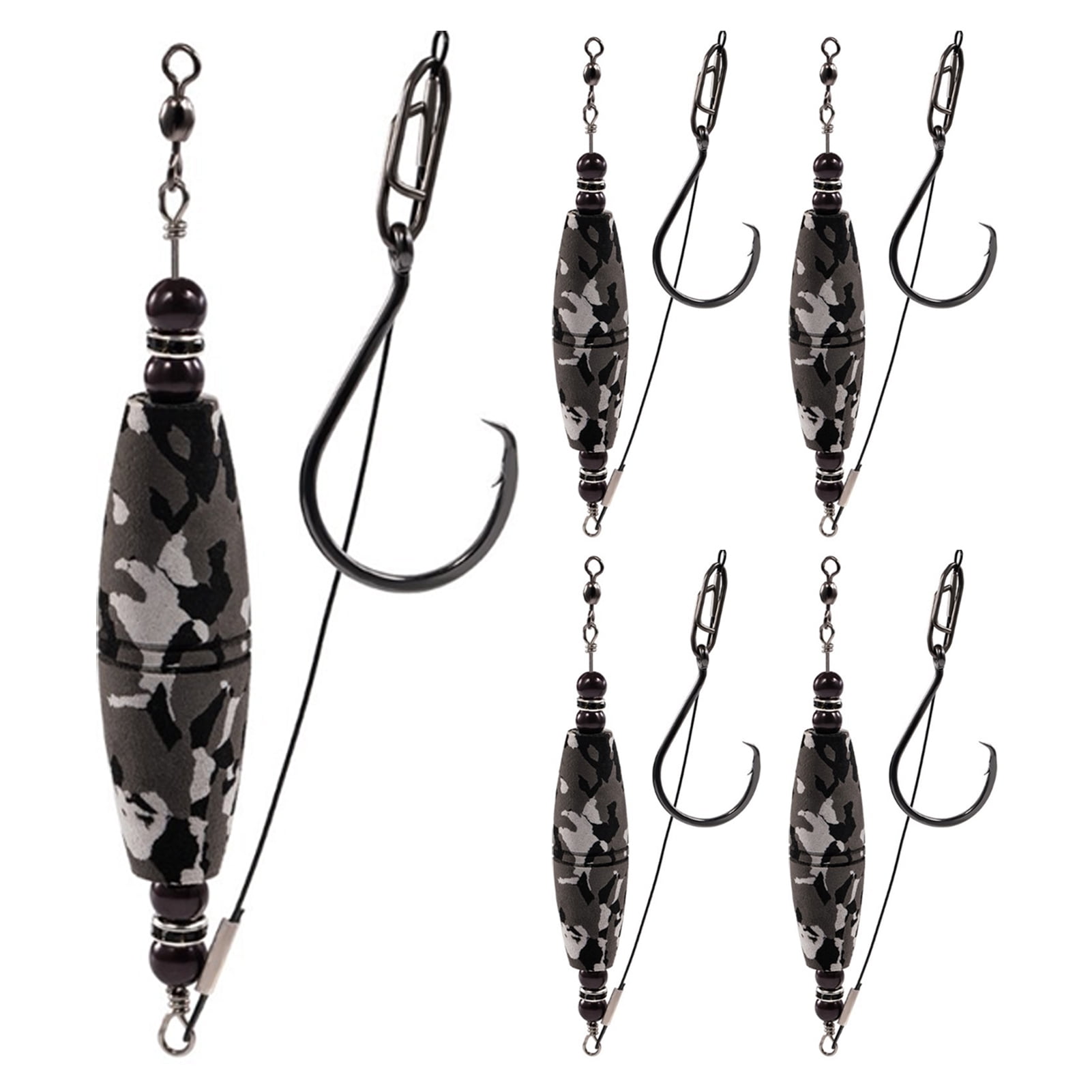5Pcs Catfish Float Rig Kit with Sharp Hook Crane Swivel Coated Line Sea ...