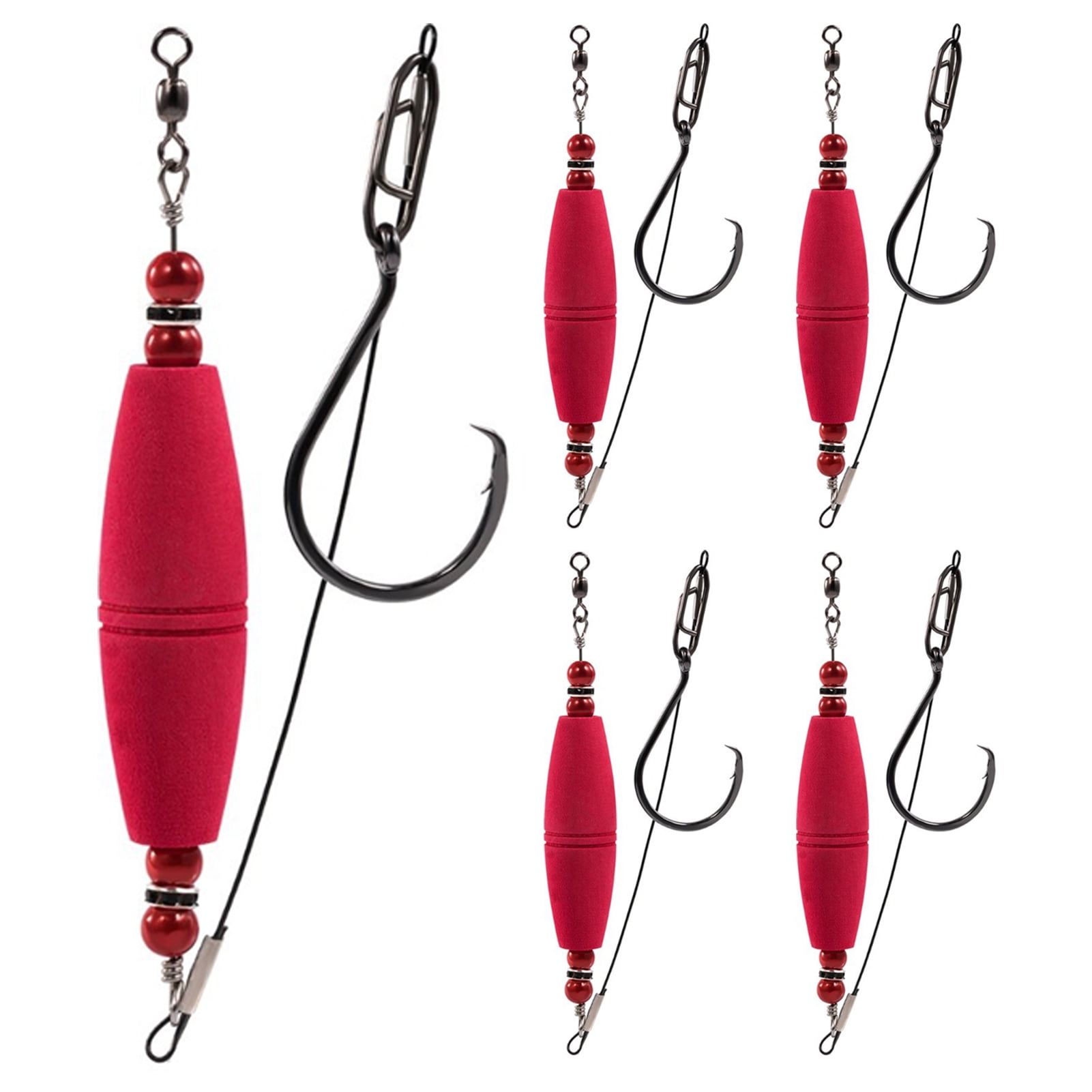 5Pcs Catfish Float Rig Kit with Sharp Hook Crane Swivel Coated Line Sea ...