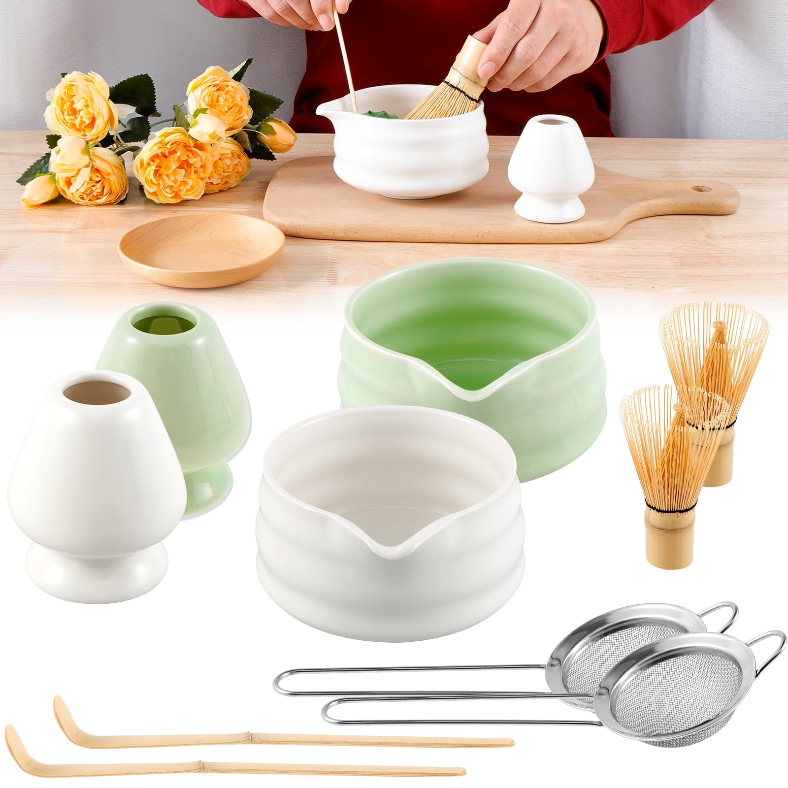 RZVNMKO 5Pcs Matcha Bowl and Whisk Set, Ceramic Matcha Bowl, Bamboo ...
