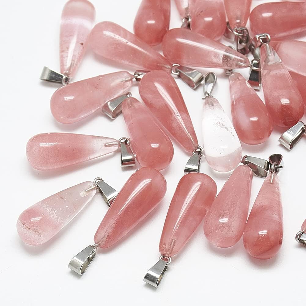 5Pcs Cherry Quartz Glass Teardrop Pendants Charms with Stainless Steel ...