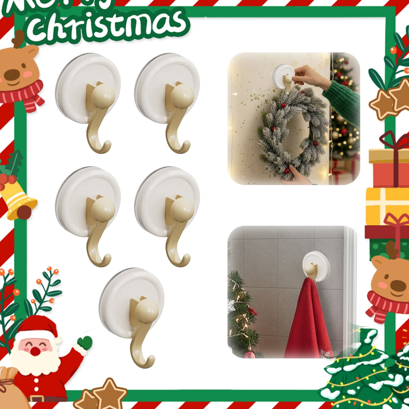 5Pcs Christmas Hooks | Traceless Adhesive Hooks for Kitchen & Bathroom ...