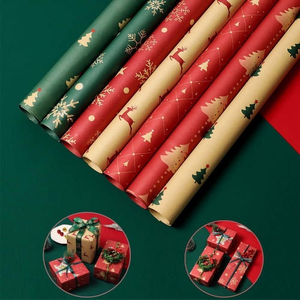 5Pcs Christmas Packing Paper, Wrapping Paper Kraft Snowflake Xmas Tree ...