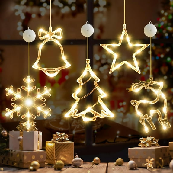 5Pcs Christmas Window Lights Decorations with Timer,Battery Powered ...