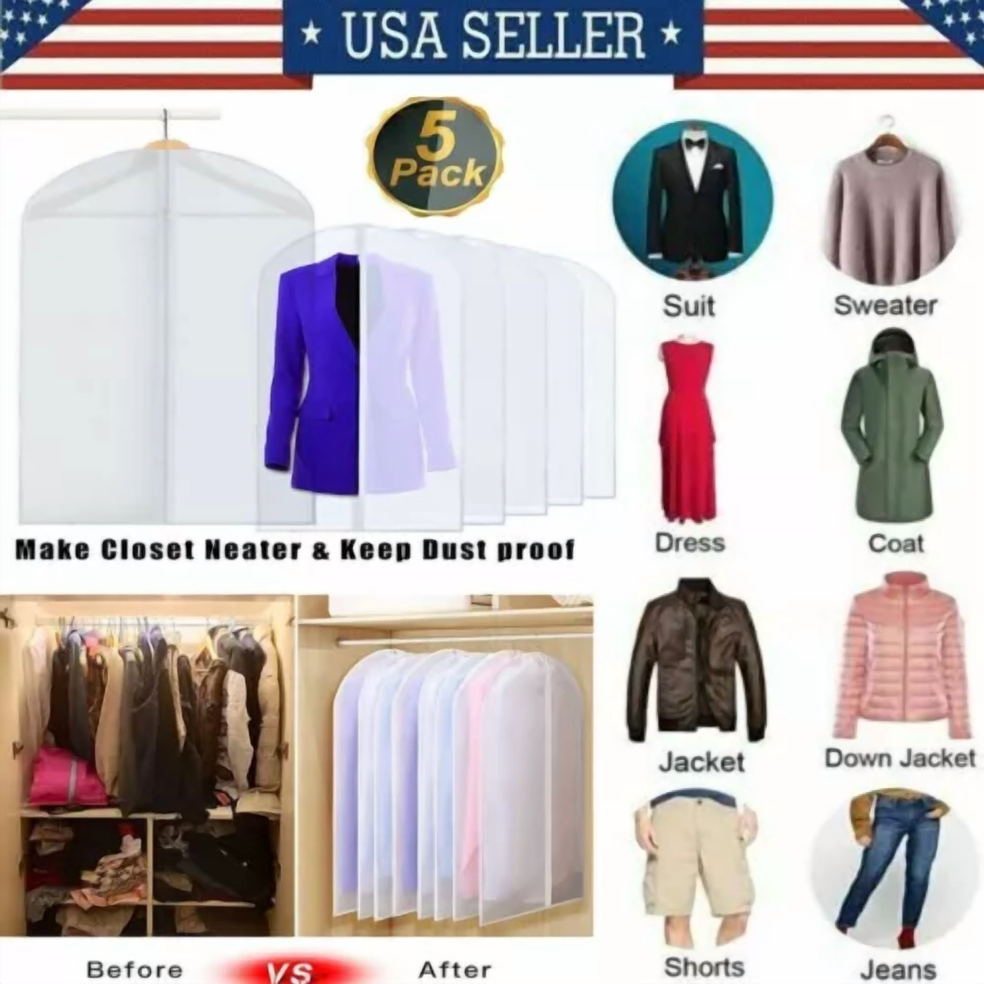 5Pcs Clothes Garment Suit Cover Storage Bag Home Coat Dress Protecto ...
