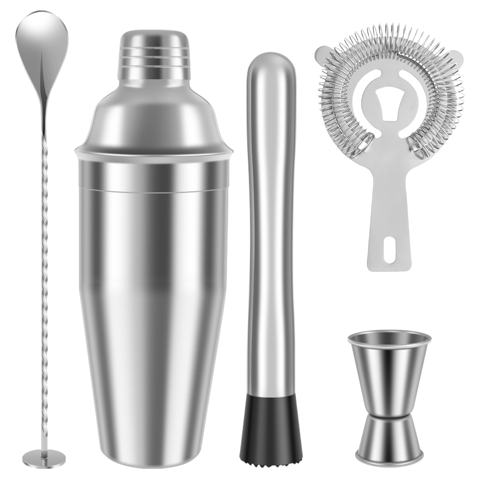5Pcs Cocktail Shaker Set Stainless Steel Shaker Set with 18Oz Shaker ...