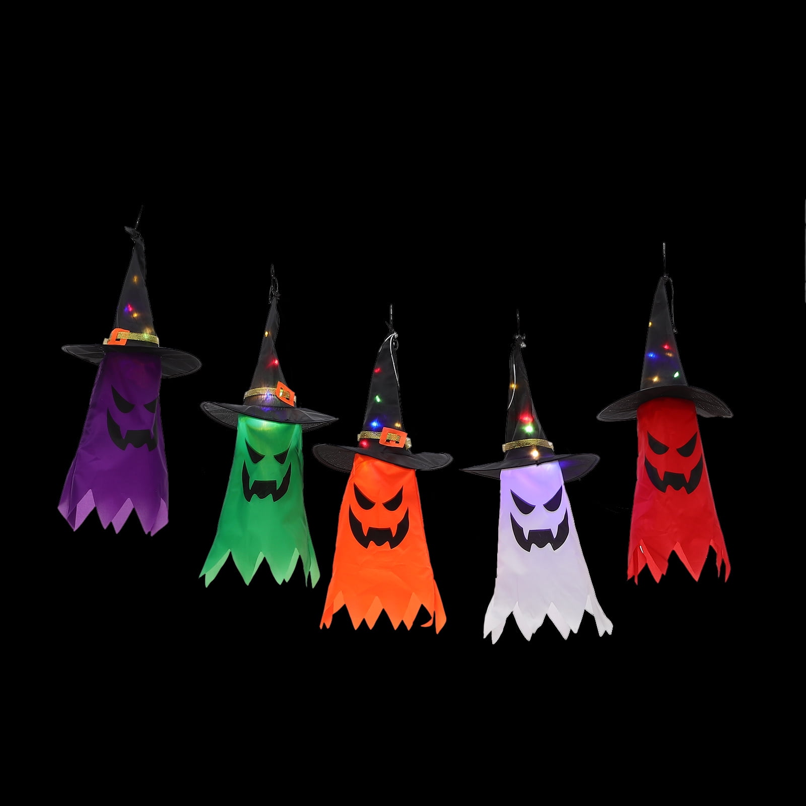 5Pcs Color Wizard Hat Decorations Hanging Light Up Ghost Hat Lights for ...