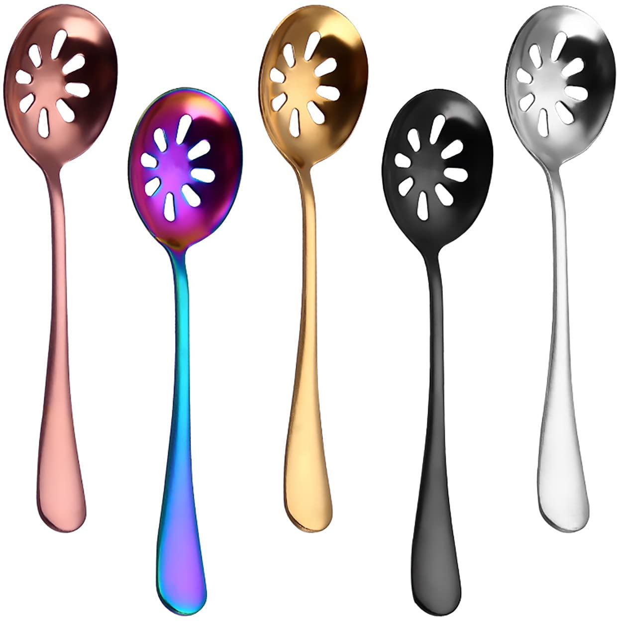 5Pcs Colorful Stainless Steel Slotted Spoons, Mirror Polished ...