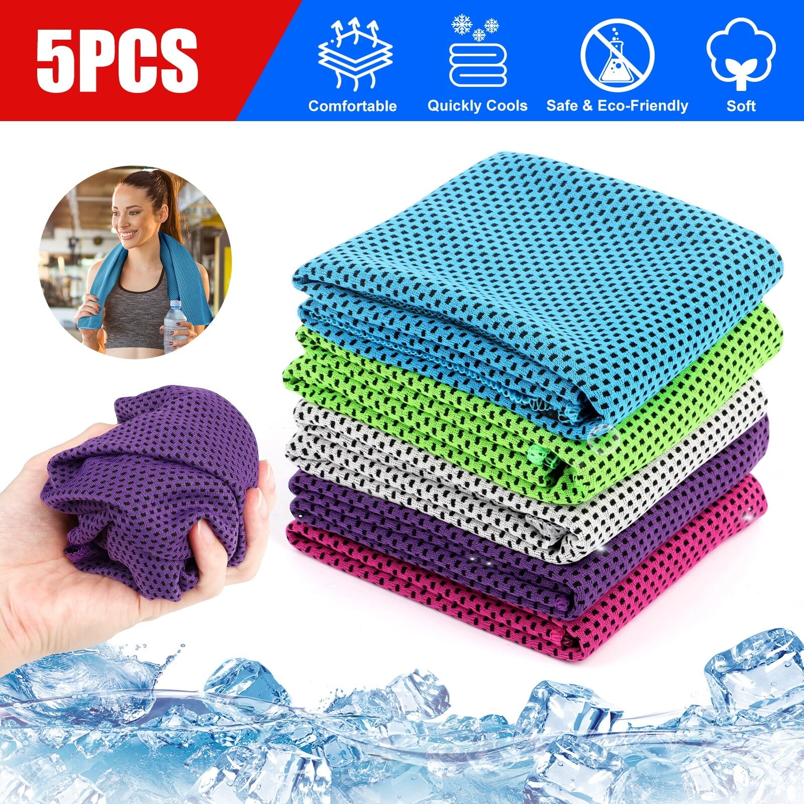 5Pcs Cooling Towel Ice Towel Neck Wrap For Sports Running Jogging Gym ...