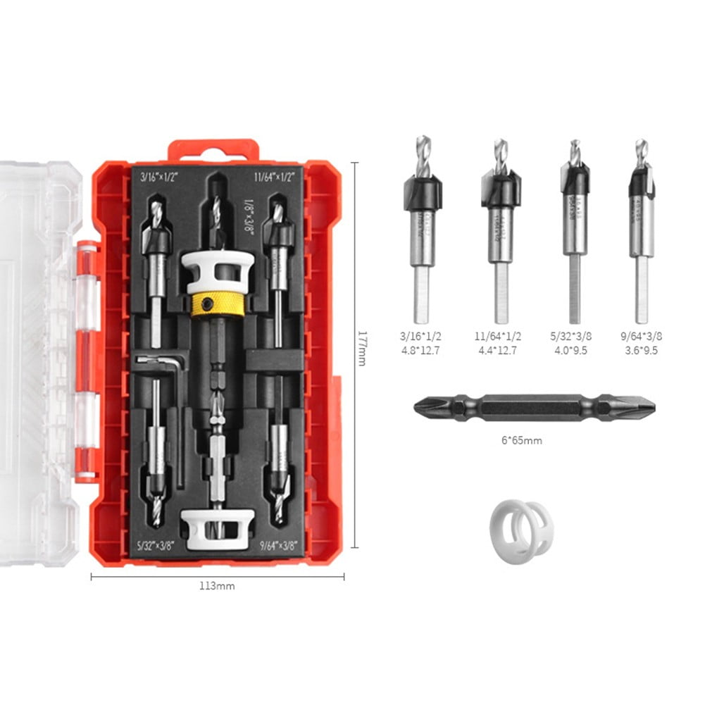 5Pcs Countersink Drill Bits Set with Low Friction Depth Stop ...