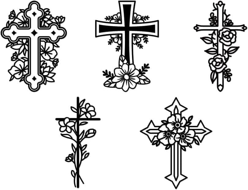 5Pcs Cross Vinyl Decal Car Sticker Self Adhesive Cross Flowers Car ...