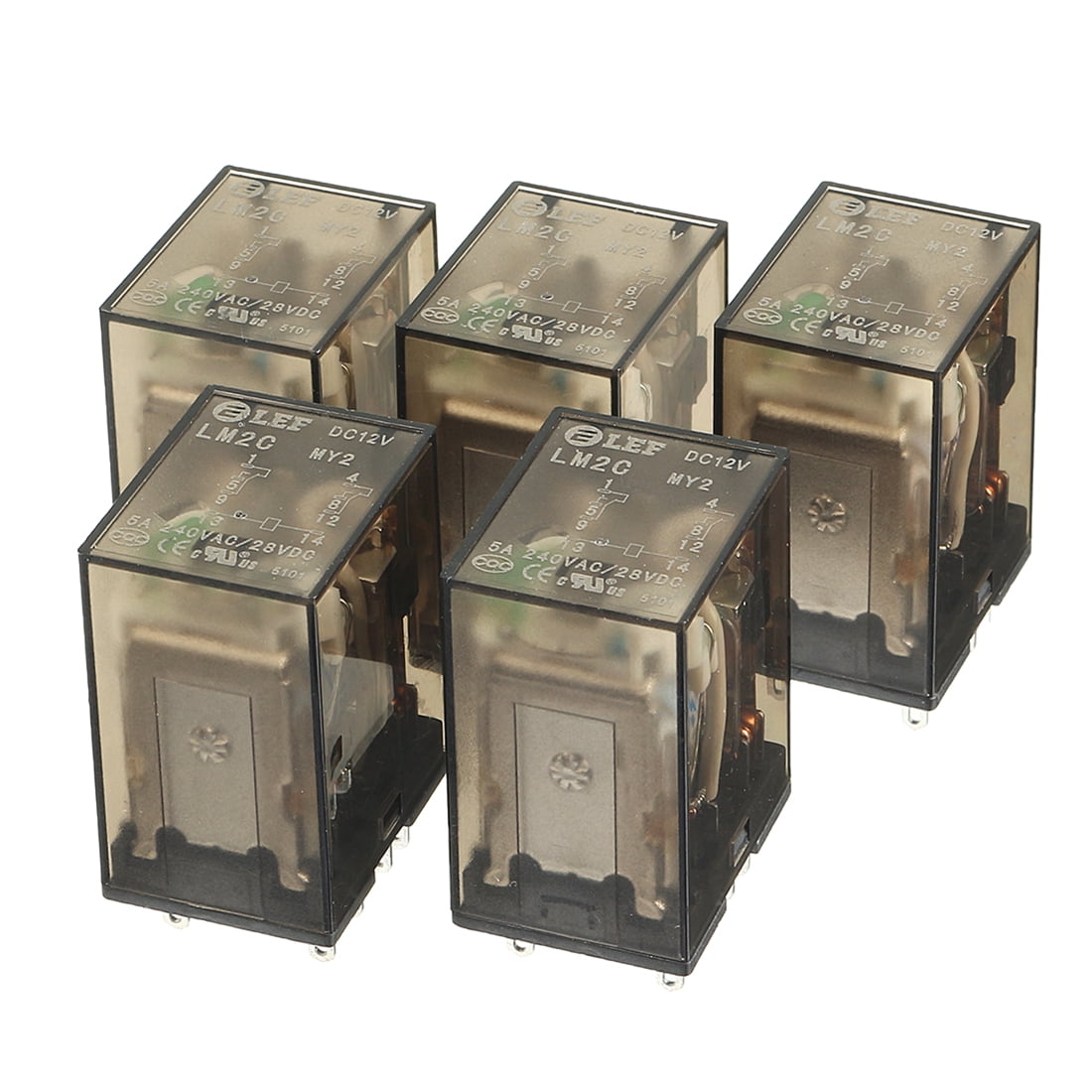 5Pcs DC12V Coil DPDT 2NO+2NC 8P Power Electromagnetic Relay DIN Rail ...