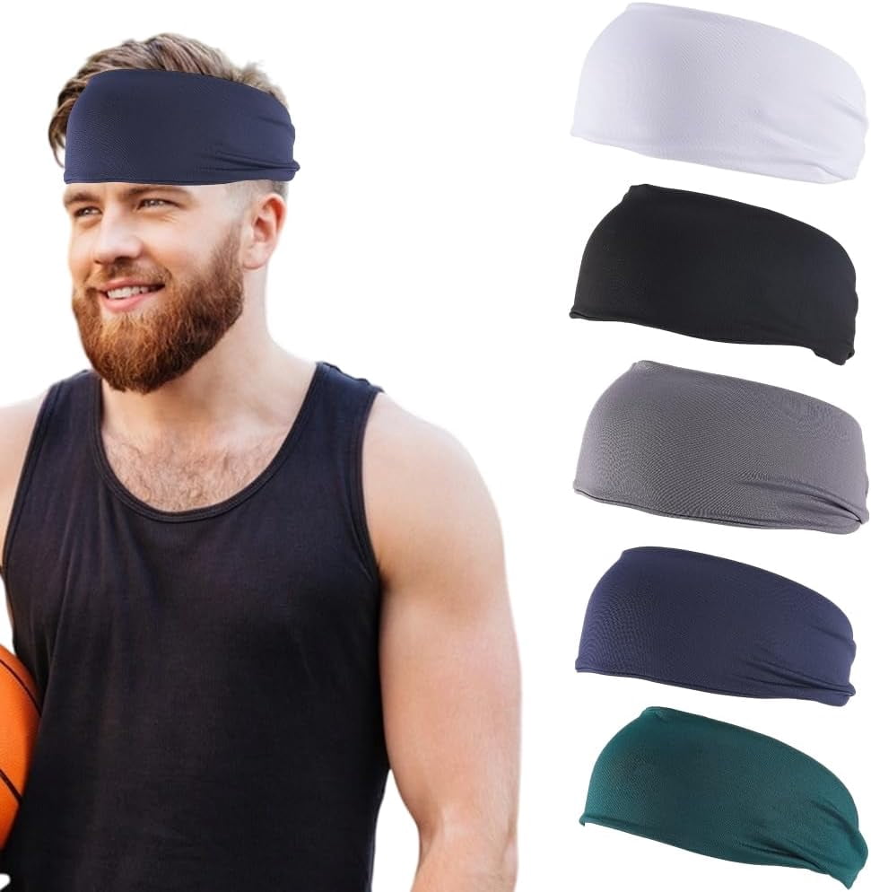 5Pcs Dark Color Wide Sports Headband Sweatbands Non Slip Soft Elastic ...