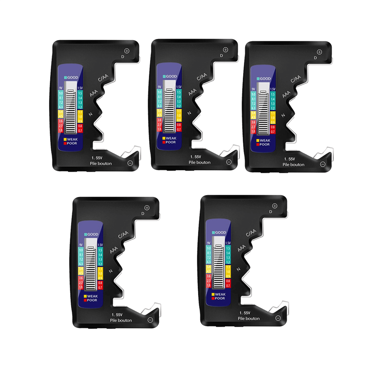5Pcs Digital Battery Tester LCD Display AA/AAA/9V/1.5V Button Cell ...