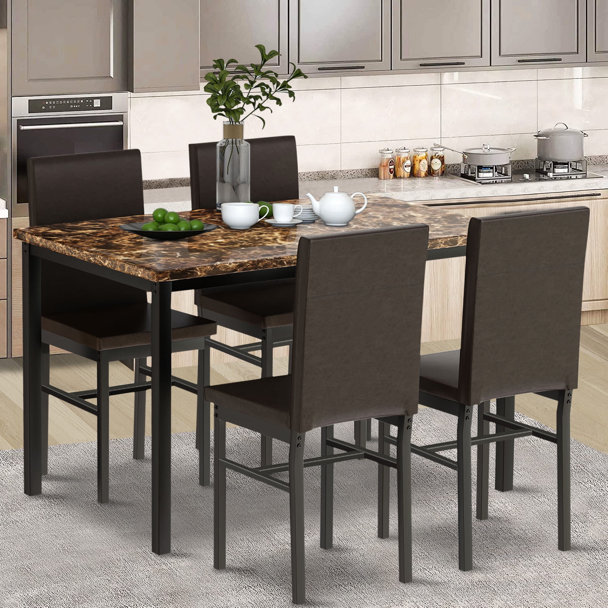 5Pcs Dining Set, Kitchen Table with 4 Piece Chairs, Dinette Set Faux ...