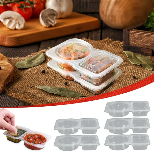 5Pcs Double Compartment Condiment Container Set with Lids,2-Compartment ...