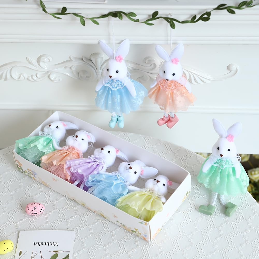 5Pcs Easter Bunny Figurines, Pastel Rainbow Bunny Rabbit Statue for ...
