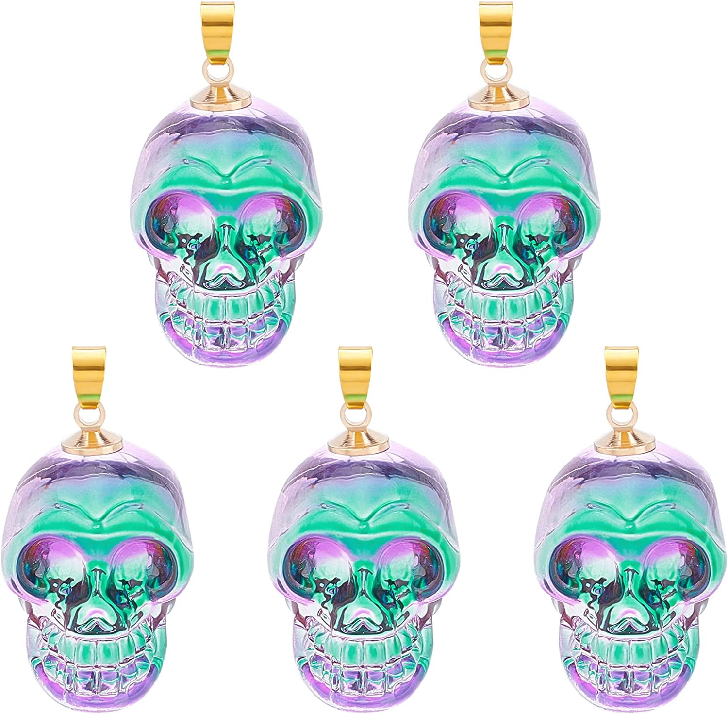 5Pcs Electroplate K9 Glass Skull Pendants Necklace Skull Jewelry ...